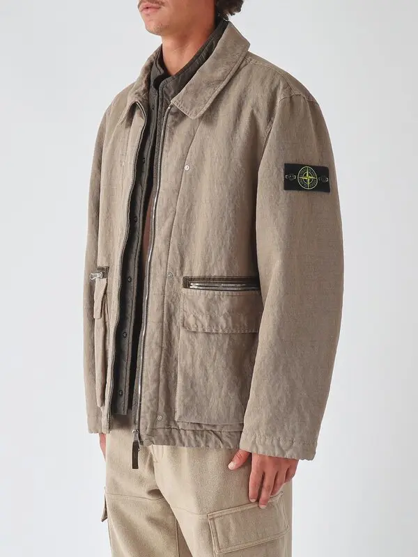 Stone Island Cotton And Wool Blend Windbreaker Jacket With Primaloft® Padding