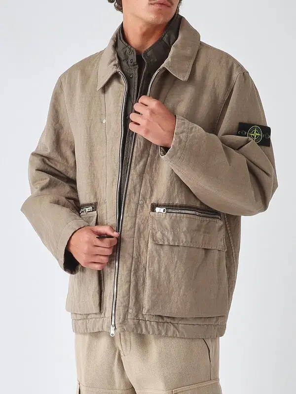 Stone Island Cotton And Wool Blend Windbreaker Jacket With Primaloft® Padding
