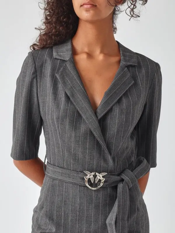 Pinko Anthea Pinstriped Wool Blend Sheath Midi Dress With Lapel Collar
