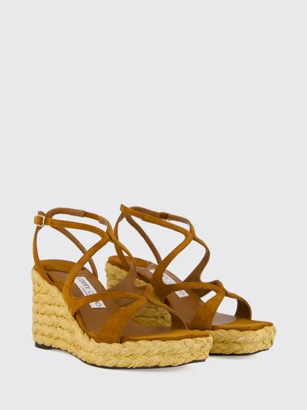 JIMMY CHOO Ayla Suede And Jute Wedge Sandals With Square Toe
