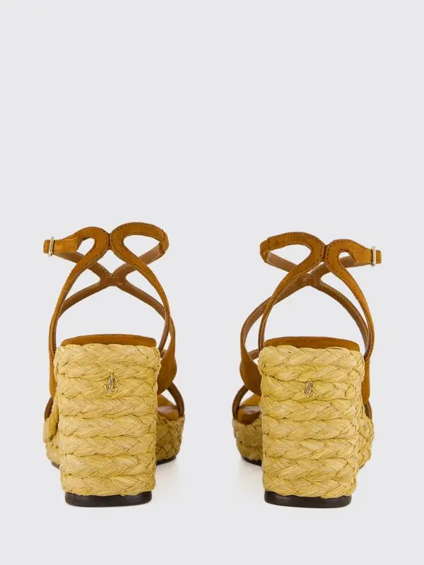 JIMMY CHOO Ayla Suede And Jute Wedge Sandals With Square Toe