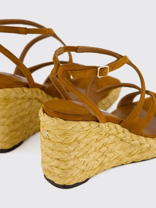 JIMMY CHOO Ayla Suede And Jute Wedge Sandals With Square Toe