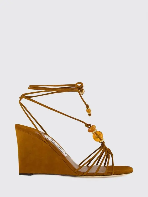 JIMMY CHOO Lova Suede Wedge Sandals With Ankle Ties