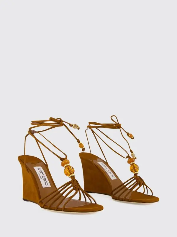 JIMMY CHOO Lova Suede Wedge Sandals With Ankle Ties