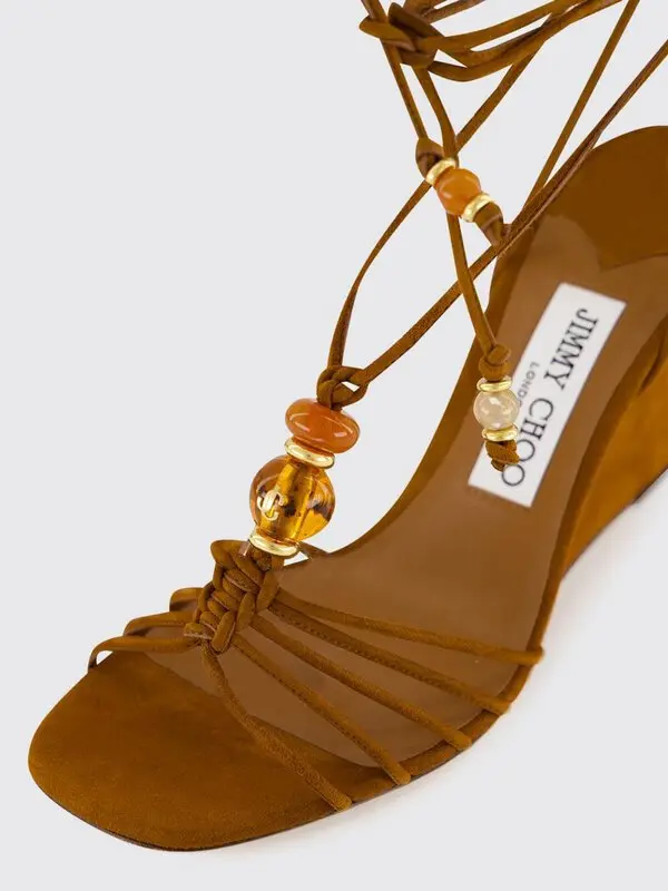 JIMMY CHOO Lova Suede Wedge Sandals With Ankle Ties
