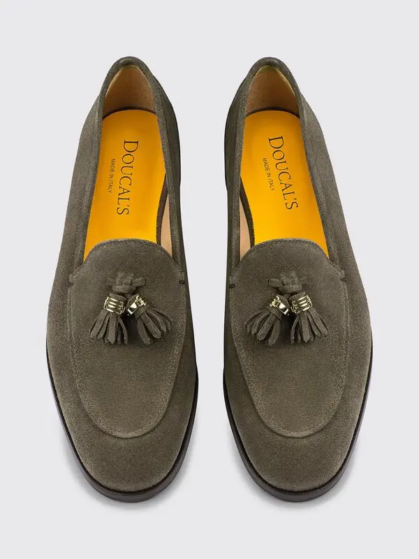 DOUCAL'S Suede Penny Loafers With Tassels And Round Toe - Coffee
