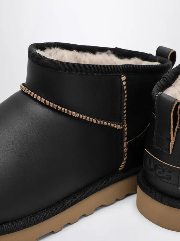 UGG Classic Ultra Mini Leather Ankle Boots With Wool Lining