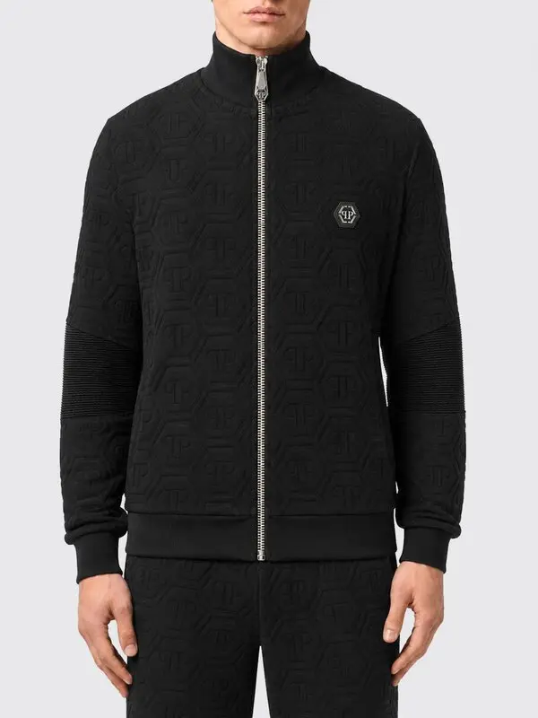 Philipp Plein Jersey Zip-up Sweatshirt With High Neck And Jacquard Hexagon Logo