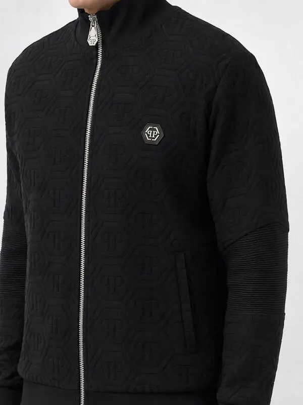 Philipp Plein Jersey Zip-up Sweatshirt With High Neck And Jacquard Hexagon Logo
