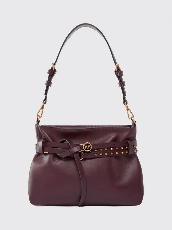 Pinko Calfskin Leather Belt Bag With Metallic Love Birds Logo - Red