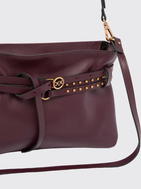 Pinko Calfskin Leather Belt Bag With Metallic Love Birds Logo - Red