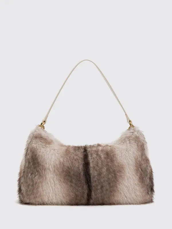 TWINSET Animal Print Faux Fur Shoulder Bag With Zip Closure