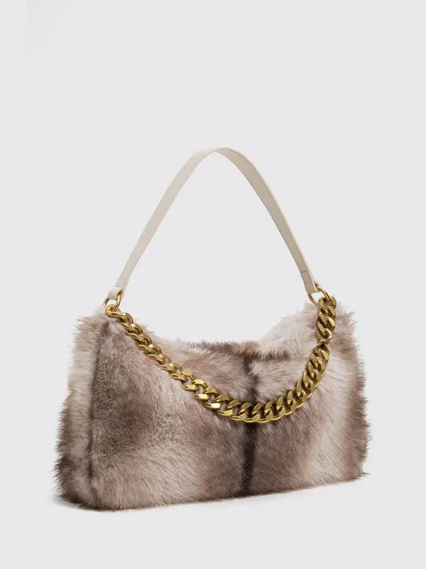 TWINSET Animal Print Faux Fur Shoulder Bag With Zip Closure
