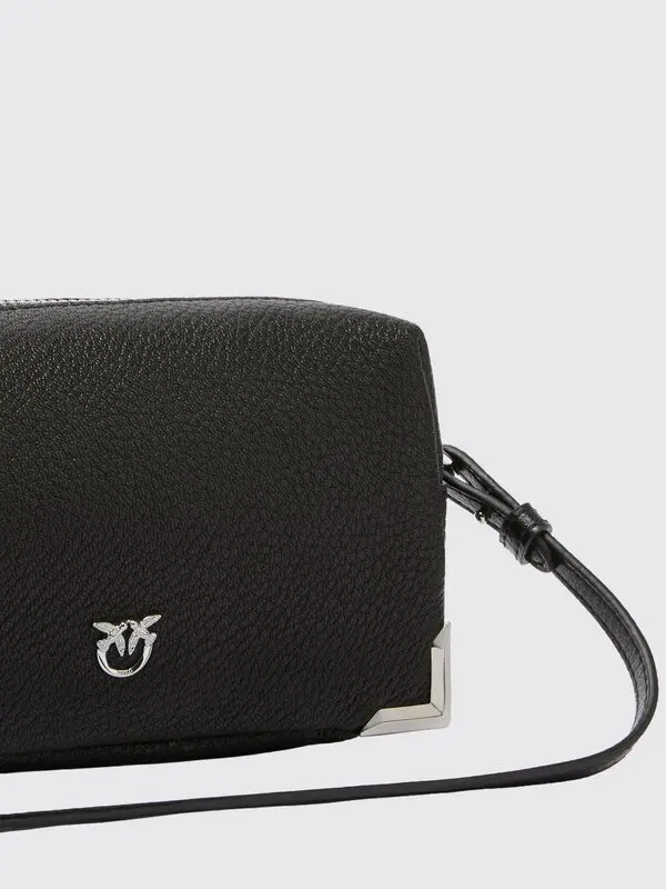 Pinko Full-grain Leather Crossbody Bag With Metallic Love Birds Logo