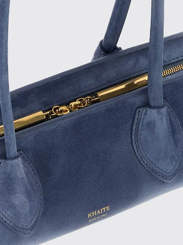 Khaite Donna Suede Shoulder Bag With Double Handle - Gnawed Blue