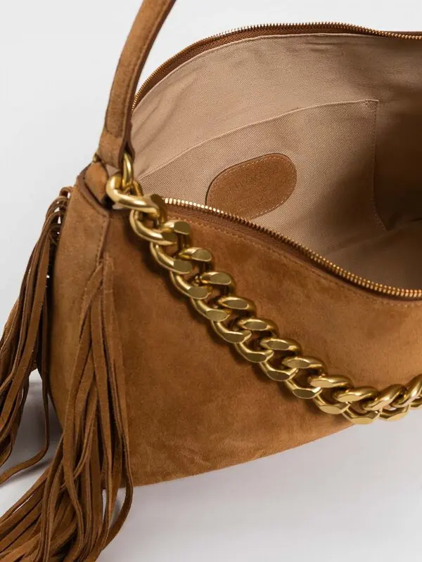 TWINSET Suede Shoulder Bag With Fringes And Zip Closure