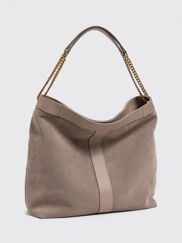 TWINSET Suede Double Handle Shoulder Bag - Mastic