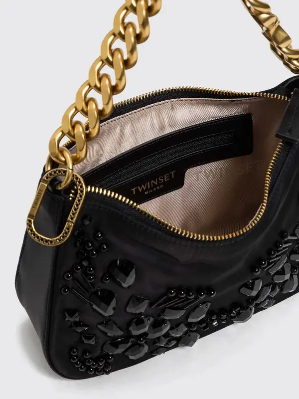 TWINSET Flared Embroidered Polyester Shoulder Bag With Chain Handle