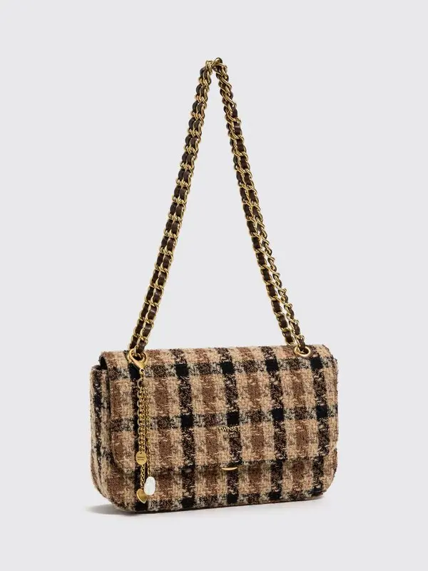 TWINSET Check Fabric Shoulder Bag With Woven Chain Handle