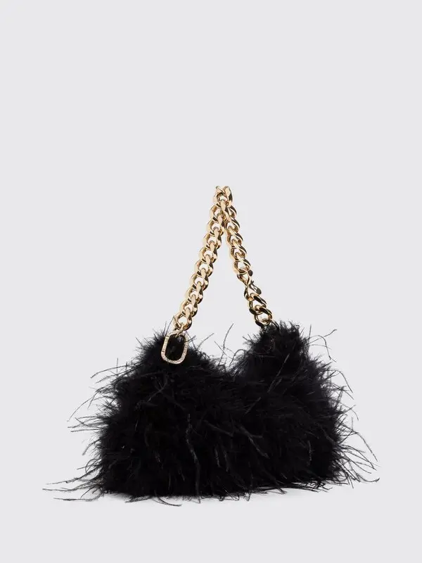 TWINSET Fabric Handbag With Synthetic Feathers And Rhinestones - Black