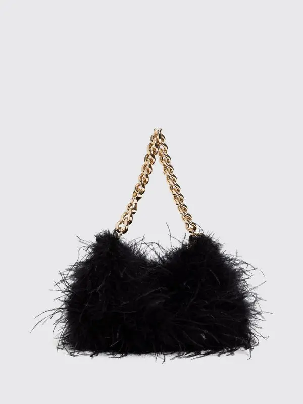 TWINSET Fabric Handbag With Synthetic Feathers And Rhinestones - Black