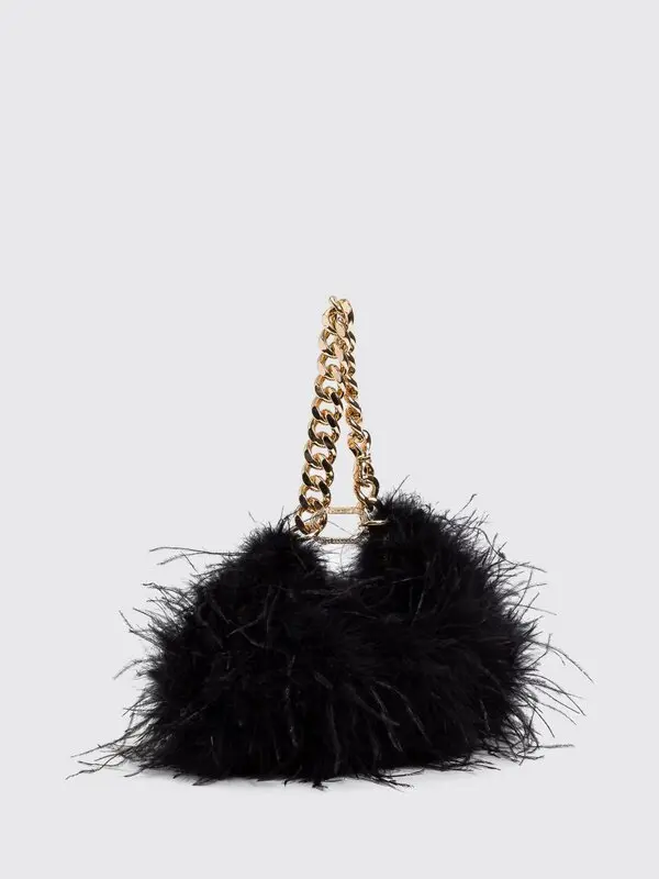 TWINSET Fabric Handbag With Synthetic Feathers And Rhinestones - Black