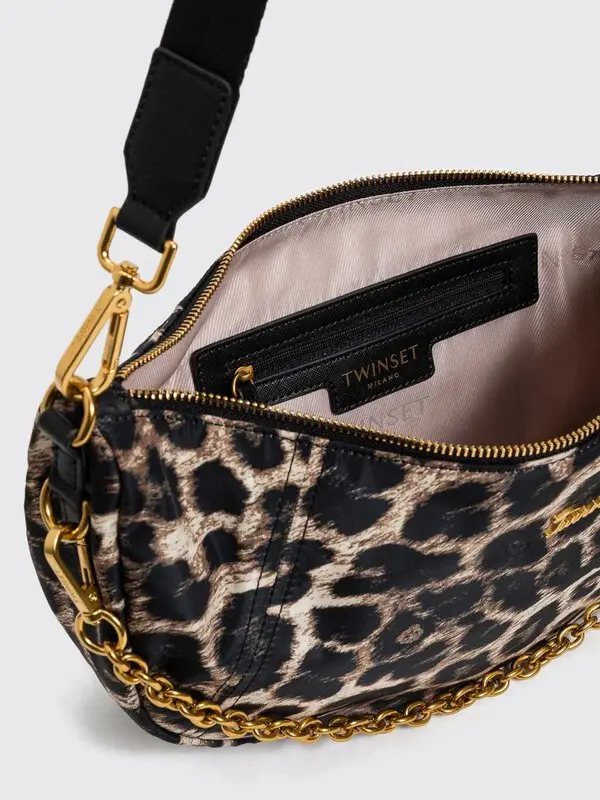 TWINSET Animal Print Polyester Half-moon Shoulder Bag