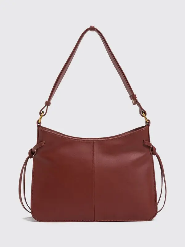 TWINSET Smooth Leather Shoulder Bag With Adjustable Handle And Webbing Details - Cherry