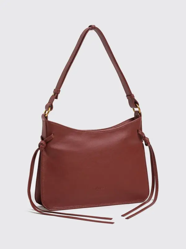 TWINSET Smooth Leather Shoulder Bag With Adjustable Handle And Webbing Details - Cherry