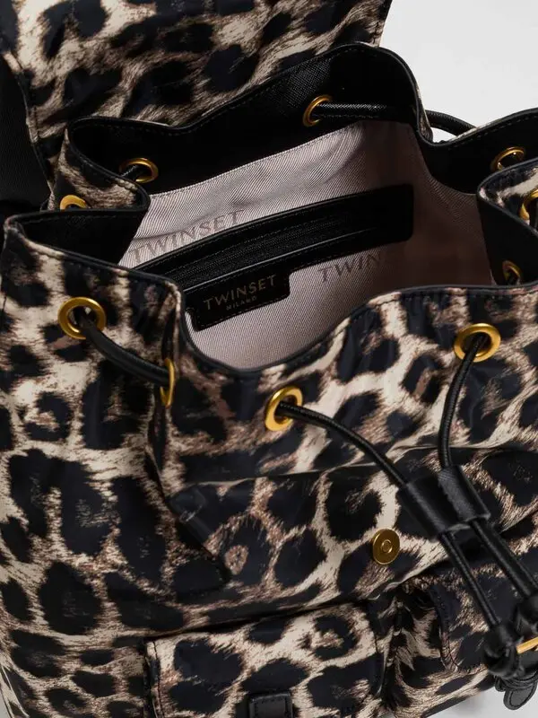 TWINSET Animal Print Polyester Backpack With Patch Pockets