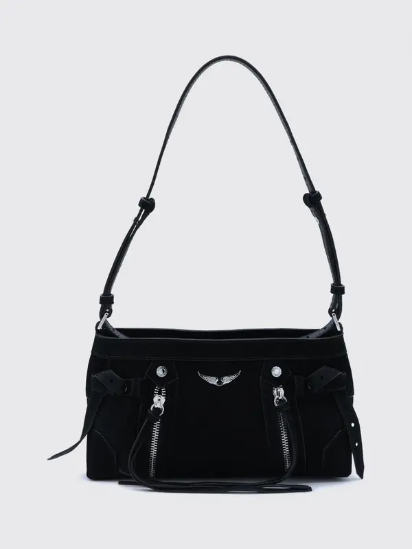 Zadig&Voltaire Madison Suede And Leather Shoulder Bag With Metallic Logo - Black