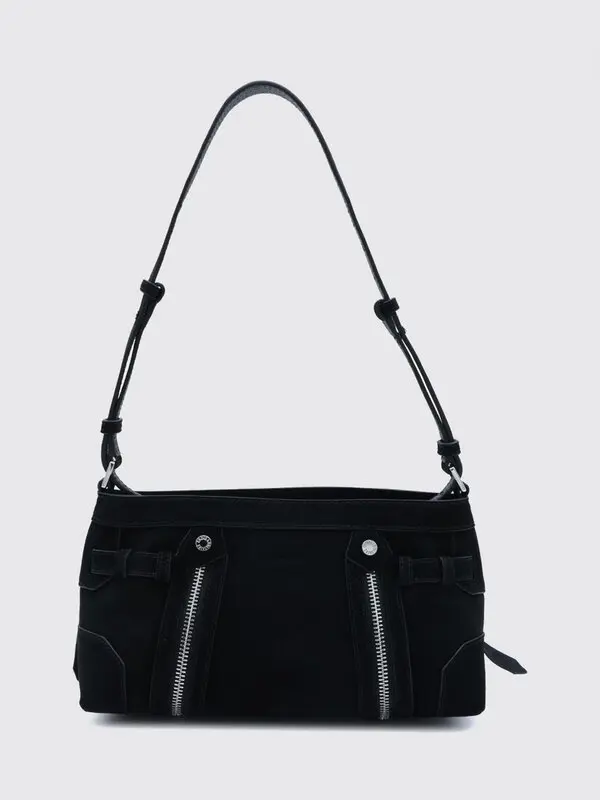 Zadig&Voltaire Madison Suede And Leather Shoulder Bag With Metallic Logo - Black