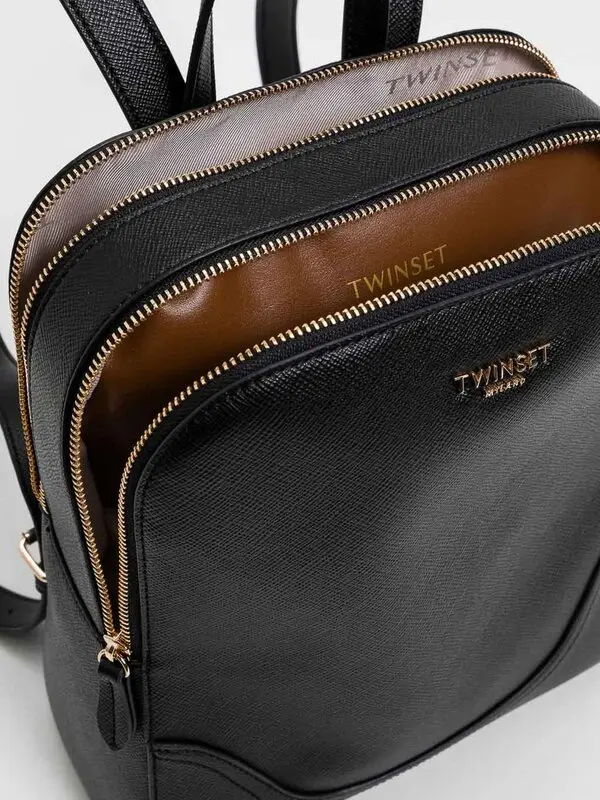 TWINSET Saffiano Faux Leather Backpack With Adjustable Straps And Logo