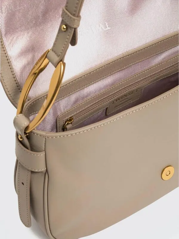 TWINSET Smooth Leather Shoulder Bag With Adjustable Handle And Magnetic Flap