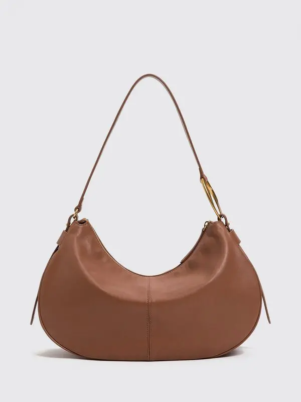 TWINSET Smooth Hobo Bag With Zip Closure And Embossed Logo - Leather