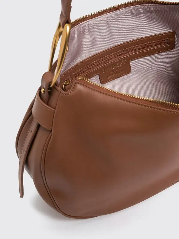 TWINSET Smooth Hobo Bag With Zip Closure And Embossed Logo - Leather