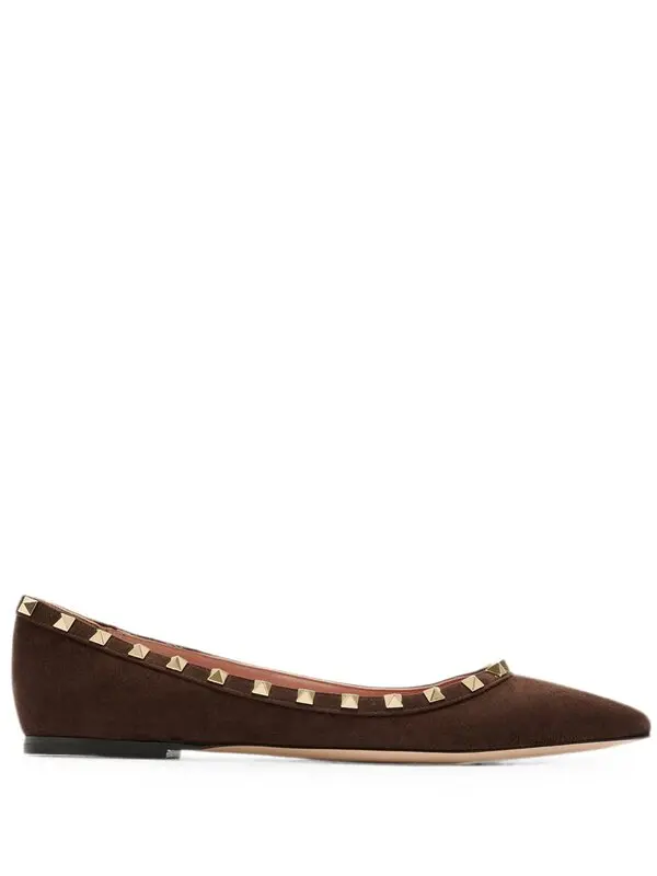 Valentino Garavani Ballerine Rockstud In Camoscio - Brown