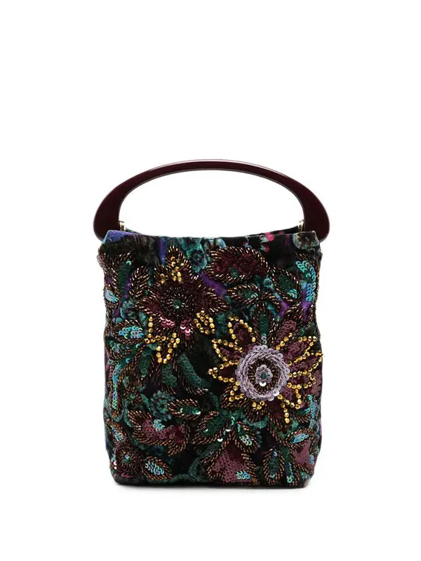 Dries Van Noten Borsa Micro In Velluto Con Ricami E Manico In Resina