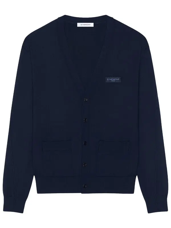 Givenchy Cardigan Couture Seam In Lana Con Dettaglio Gros-grain - Blue