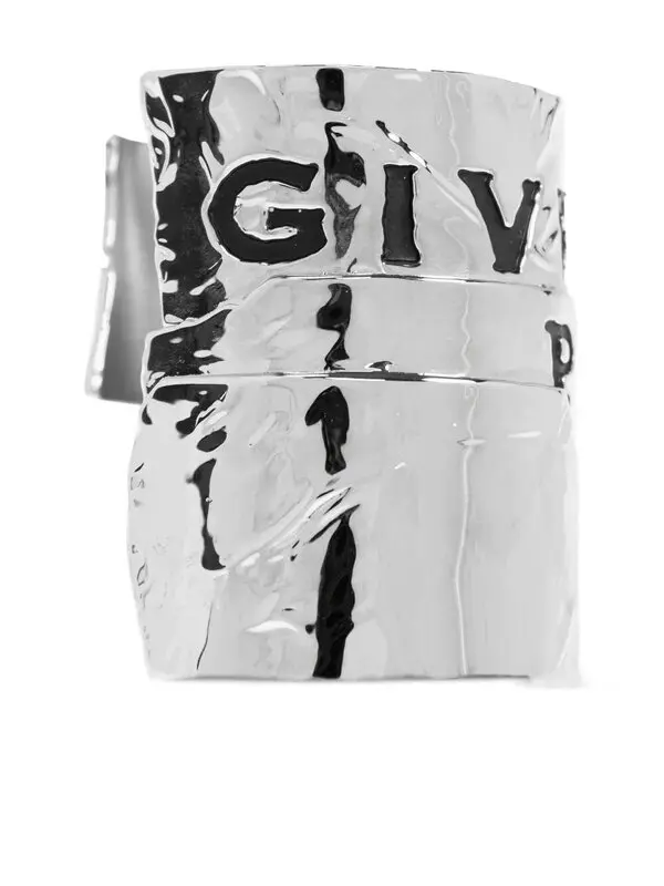 Givenchy Tape Textured Metal Cuff Bracelet - Silver