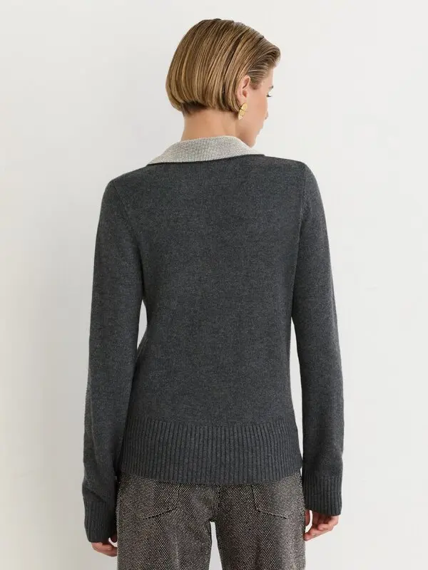 REISS Raven Wool-blend Crystal-collar V-neck Jumper - Grey