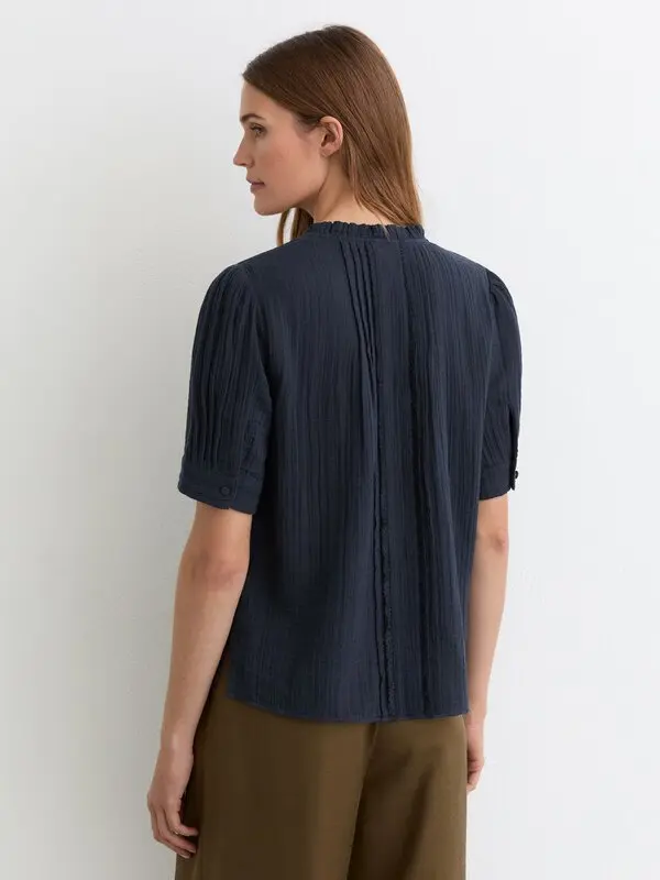 REISS Aurelia Cotton Cheesecloth Frill-neck Top