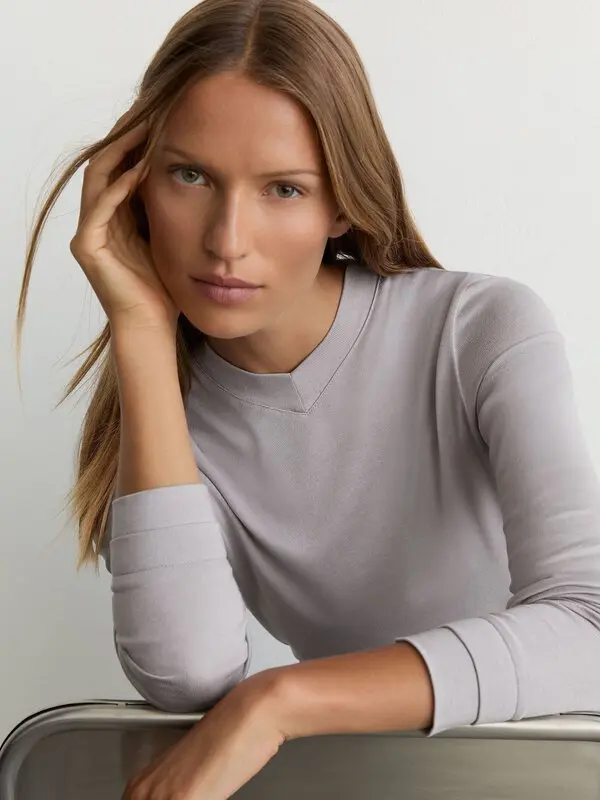 REISS Brody High V-neck Long-sleeve Top