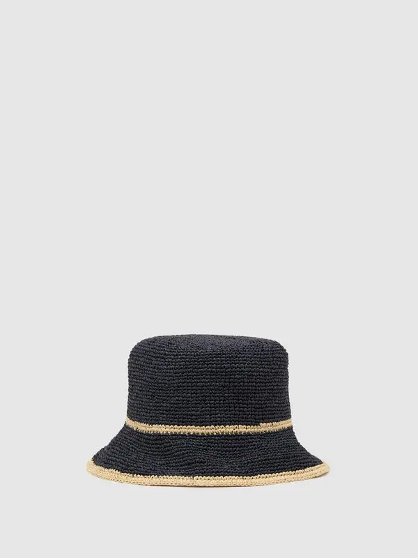 REISS Edith Tipped Straw-effect Bucket Hat