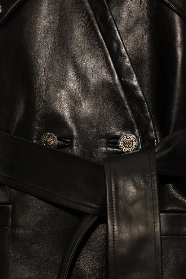 Versace Leather Belted Jacket With Pockets