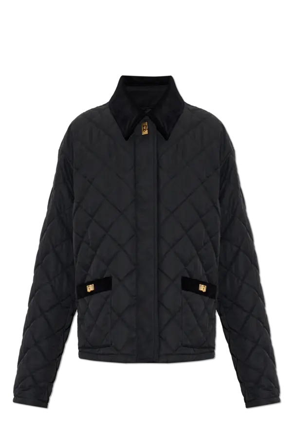 FERRAGAMO Quilted Jacket With Corduroy Collar - Black