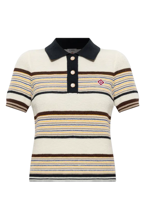 Casablanca Striped Pattern Polo Shirt - Cream
