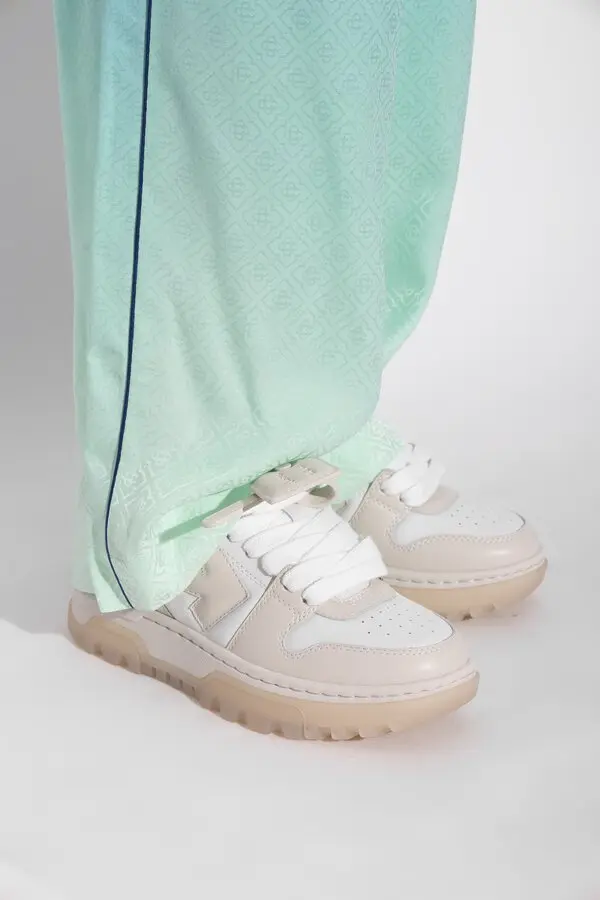 Off-White Ooo Chunky Varsity -white Low Top Sneakers By - Beige