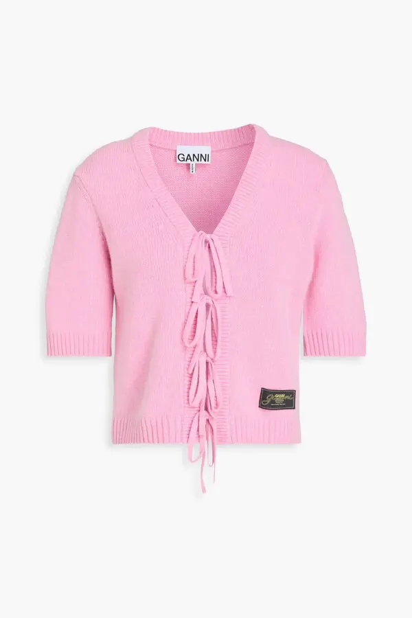 GANNI Bow-detailed Wool-blend Cardigan - Multicolor