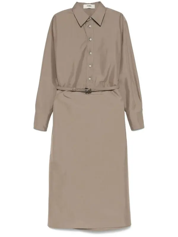 Fendi Poplin Belted Shirt Dress - Multicolor
